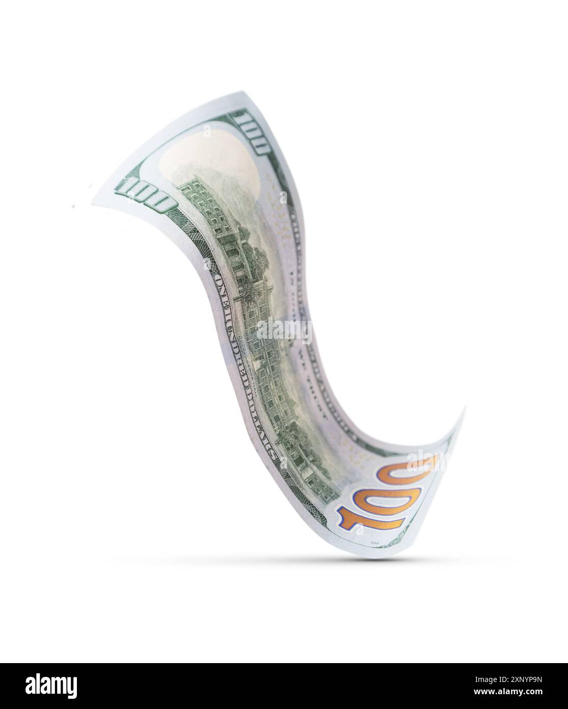 One Hundred Dollar Bill Floating Down To Surface with Drop Shadow ...