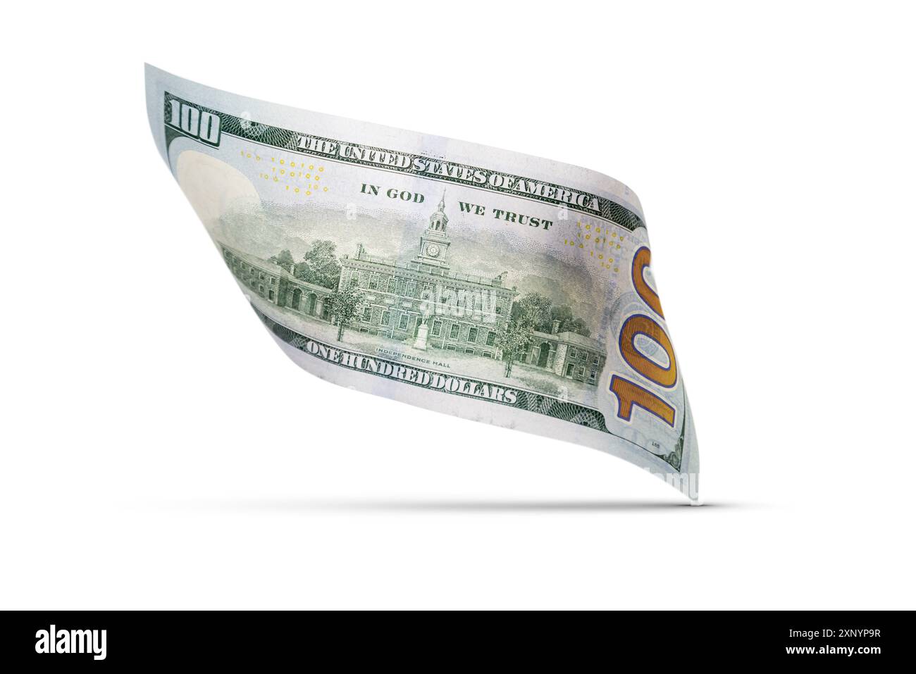 One Hundred Dollar Bill Floating Down To Surface with Drop Shadow ...