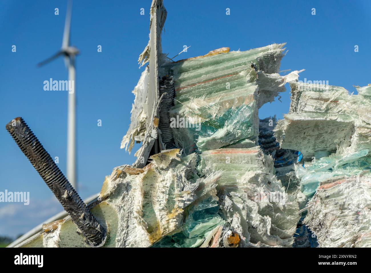 Close-up of a dismantled blade of a 23-year-old wind turbine, it ...