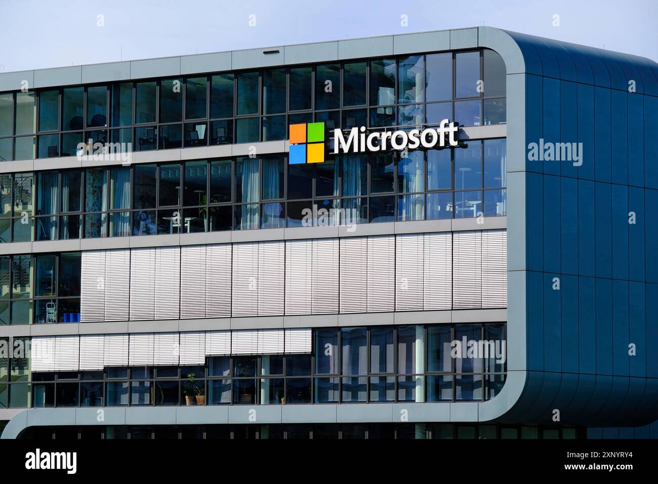 Microsoft lettering and logo on the company building, Cologne, Germany ...