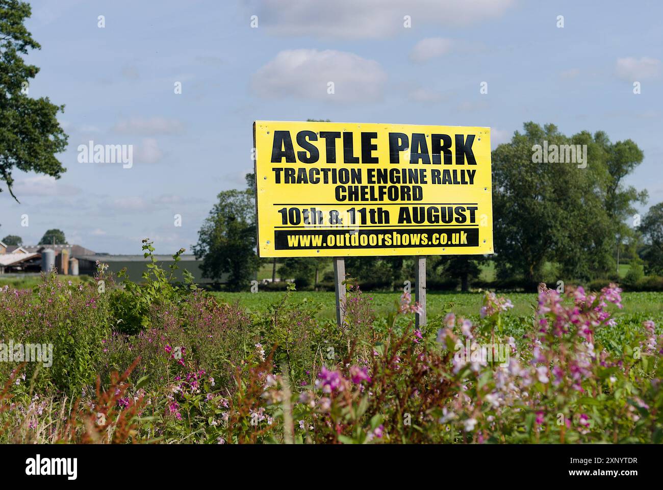 A sign for the famous Astle Park traction engine rally in Chelford ...