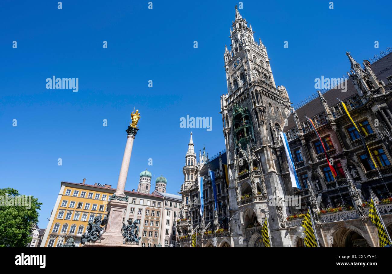 New Town Hall with St Mary's Column and church towers of the Church of ...