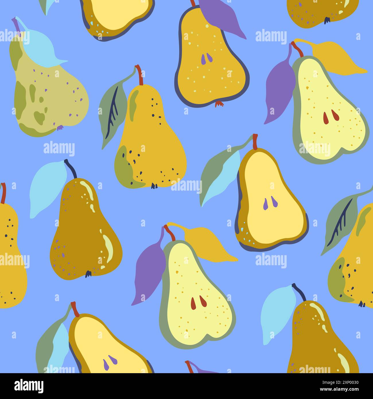 Seamless pattern with pears and half of pears in abstract minimalistic ...