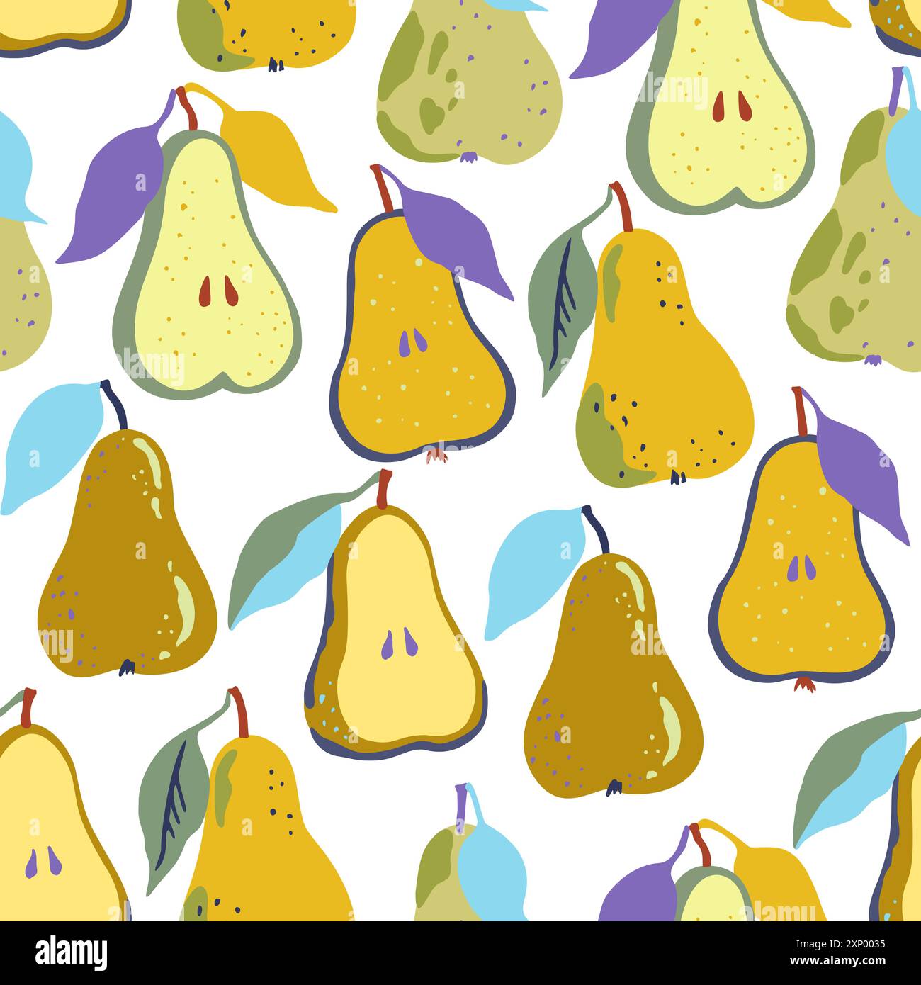 Seamless pattern with pears and half of pears in abstract minimalistic ...