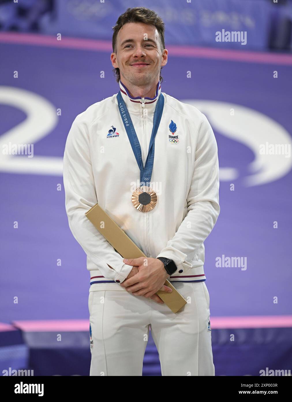 Paris, France. 2nd Aug, 2024. Bronze medalist Romain Mahieu of France ...