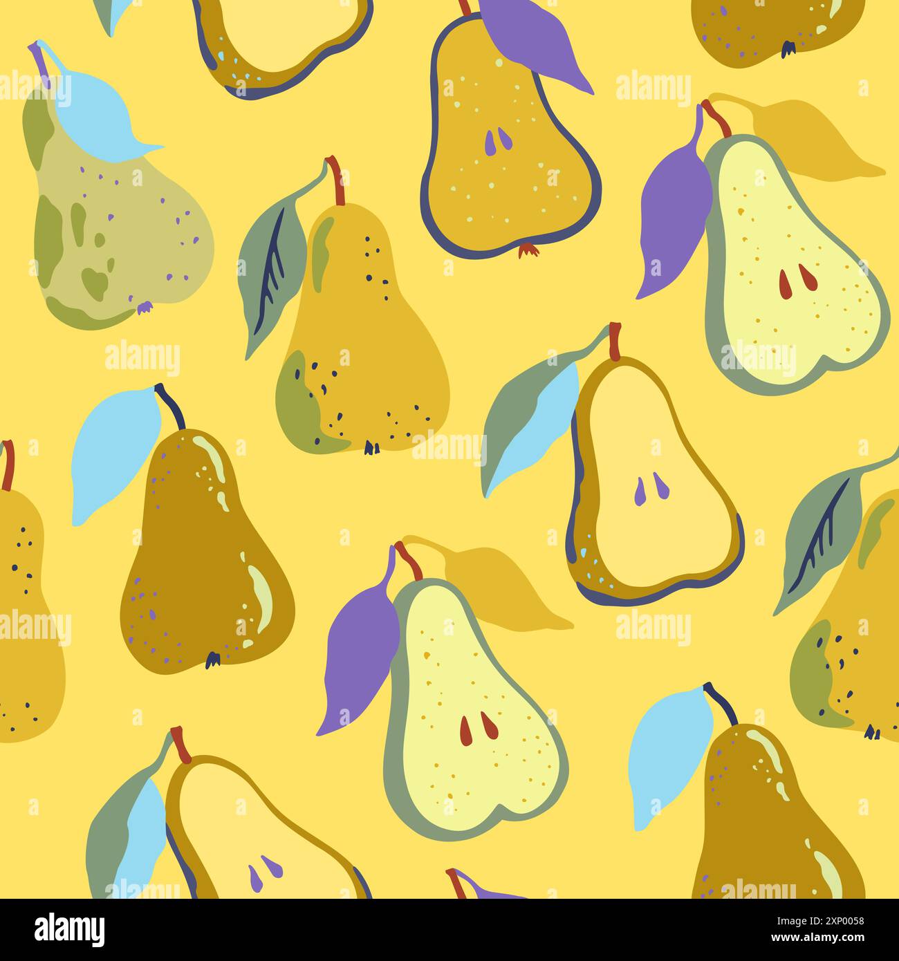 Seamless pattern with pears and half of pears in abstract minimalistic ...