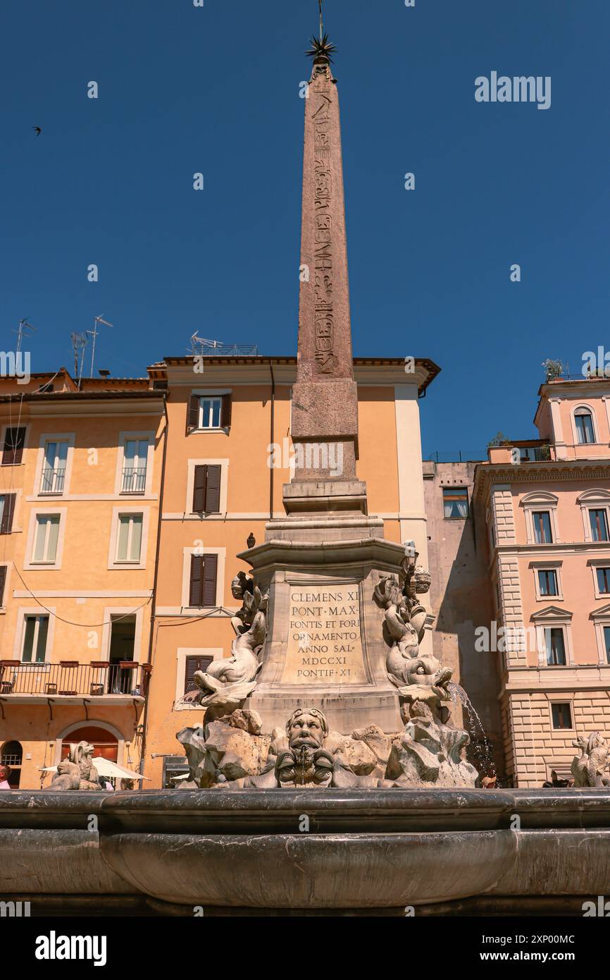 Rome, Italy - July 30, 2019: Fountain of the Pantheon from side with ...
