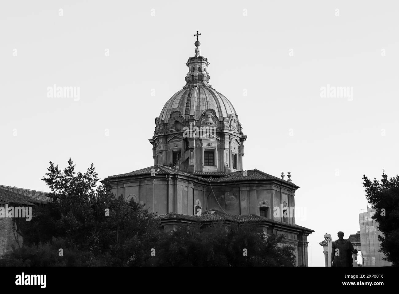 Black and white Santi Luca e Martina church dome top view located ...