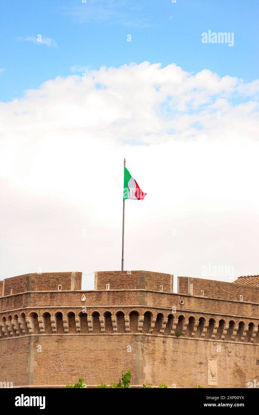 The Italian Flag blowing in the wind at the top of the Castel Sant ...