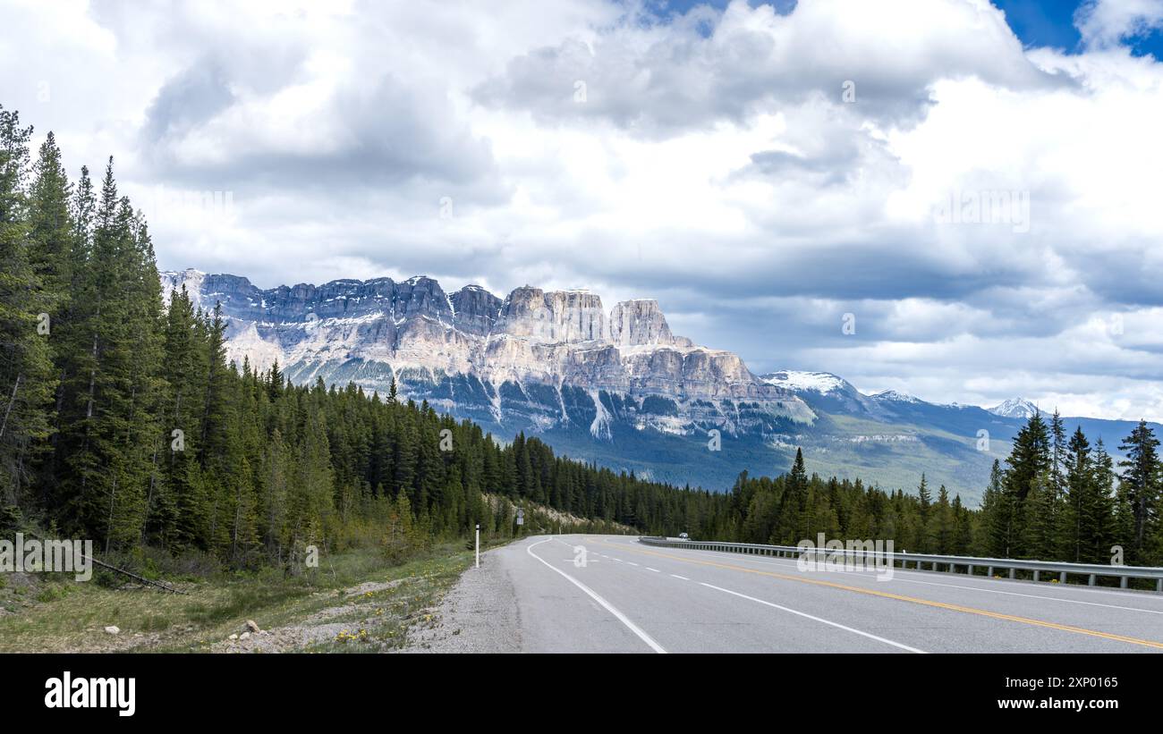 View from Banff-Windermere highway to Castle Mountain, Banff National Park Canadian Rockies ...