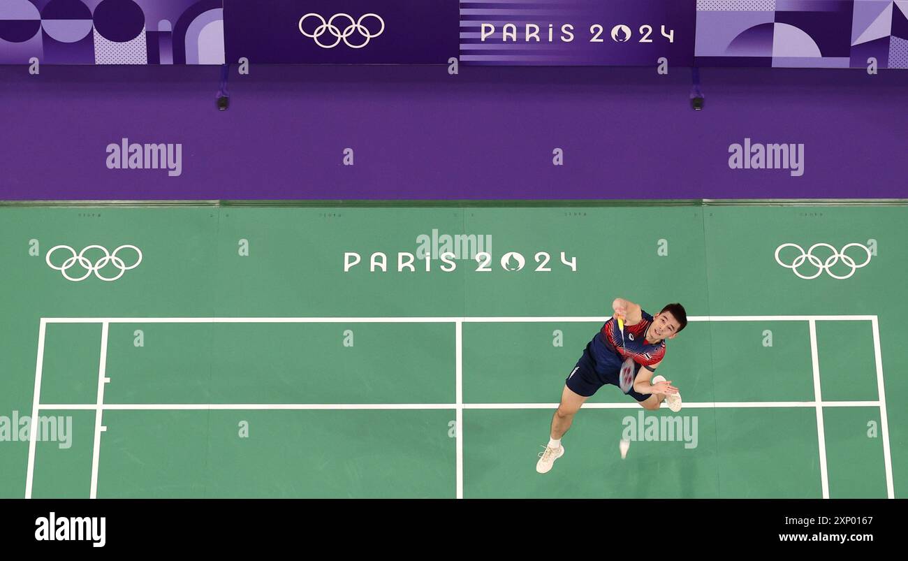 Paris, France. 2nd Aug, 2024. Kunlavut Vitidsarn of Thailand competes ...