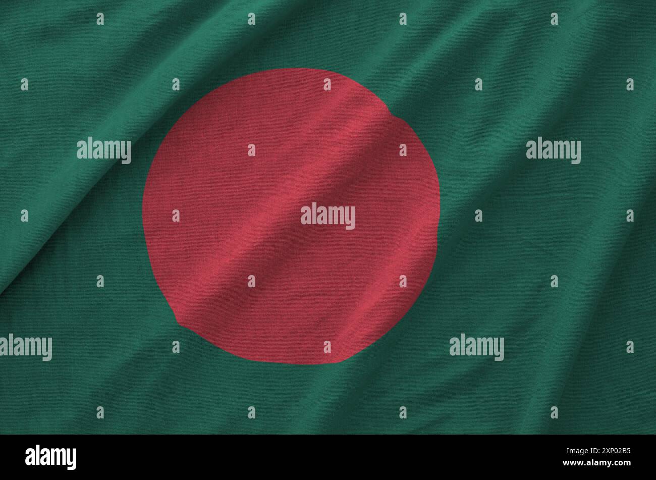Bangladesh flag depicted on folded wavy fabric of old cloth close up ...