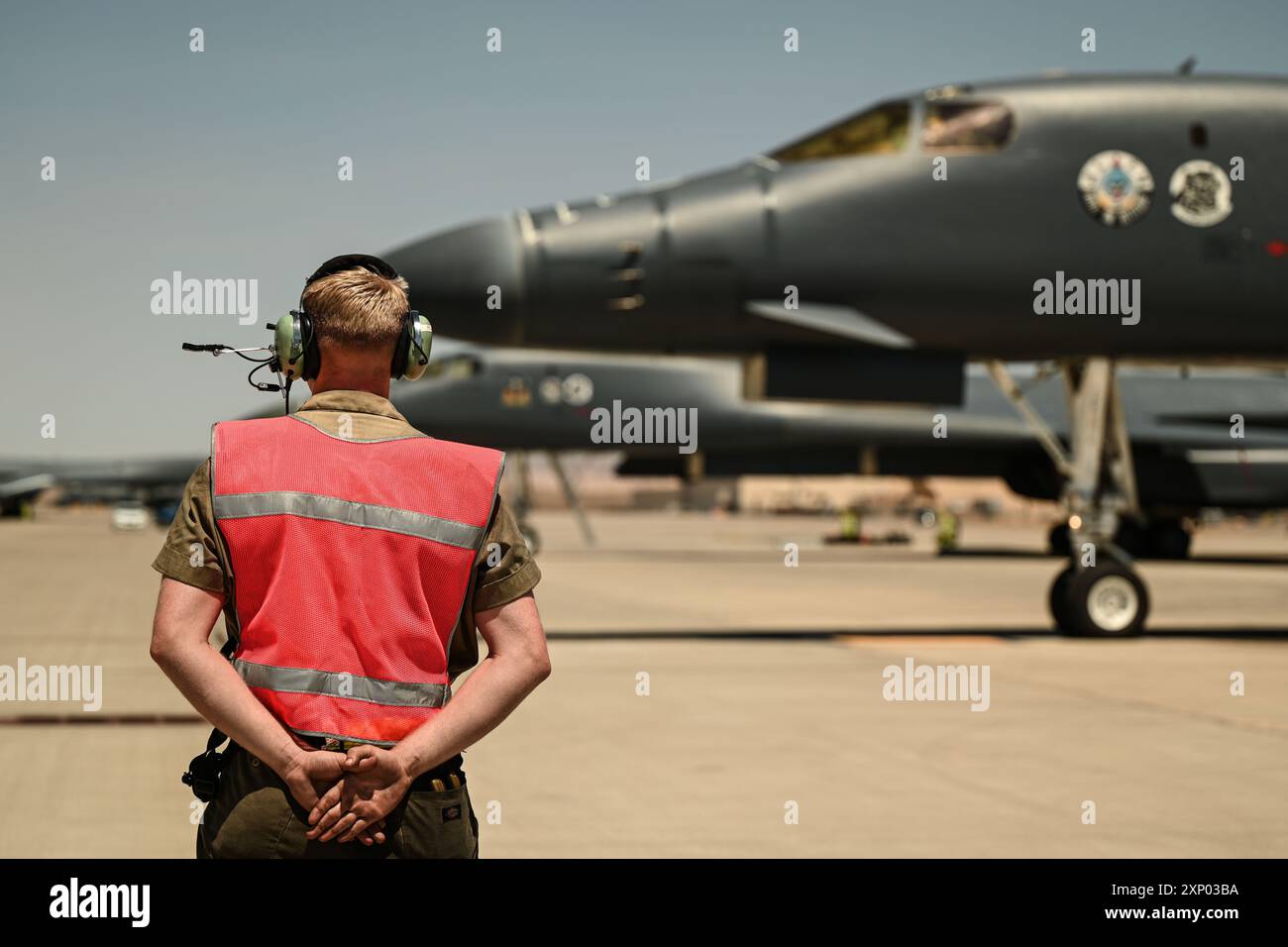 A U.S. Air Force B-1B Lancer assigned to the 37th Bomb Squadron takes ...