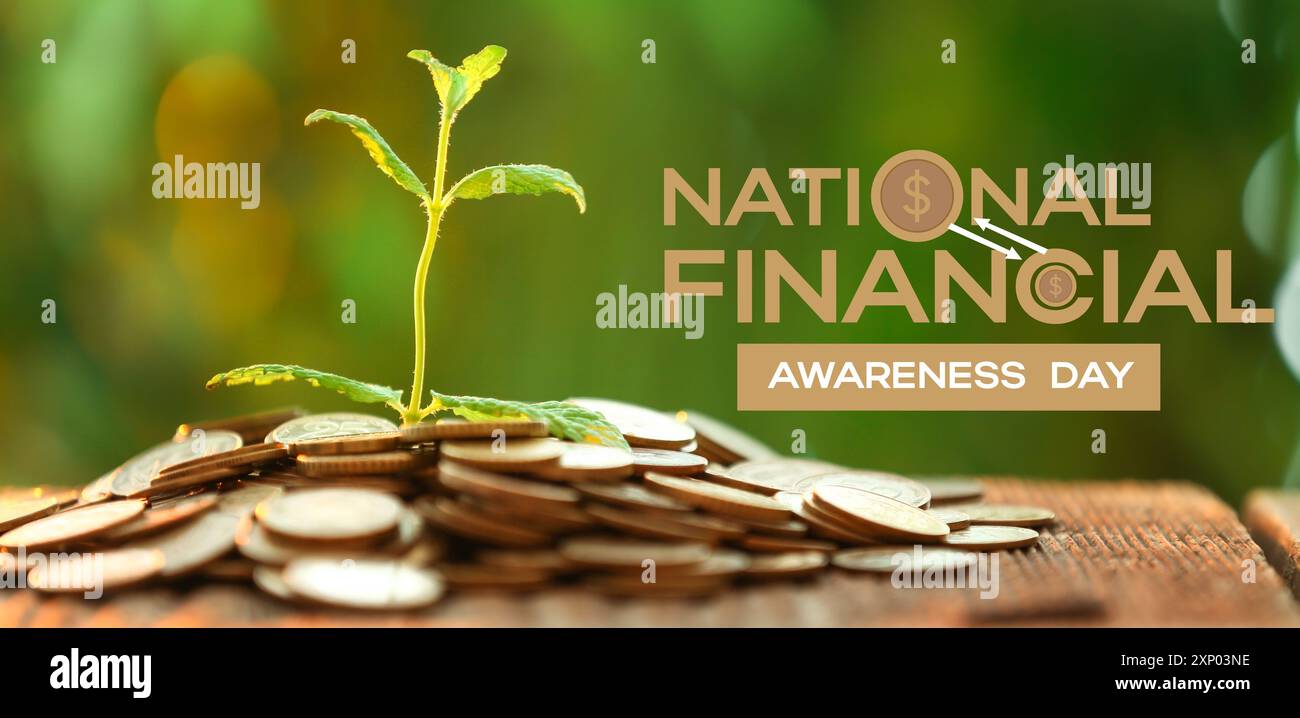 Banner for National Financial Awareness Day with growing plant and ...