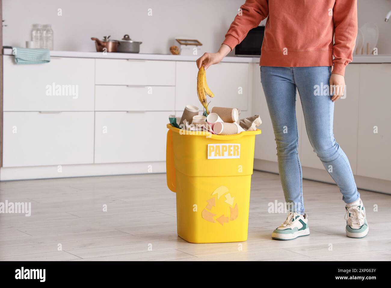 Woman interior garbage sorting hi-res stock photography and images - Alamy