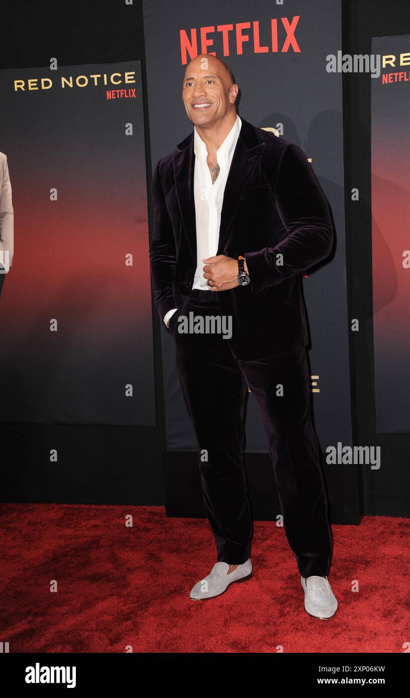 Dwayne Johnson at the World Premiere of Netflix's 'Red Notice' held at ...