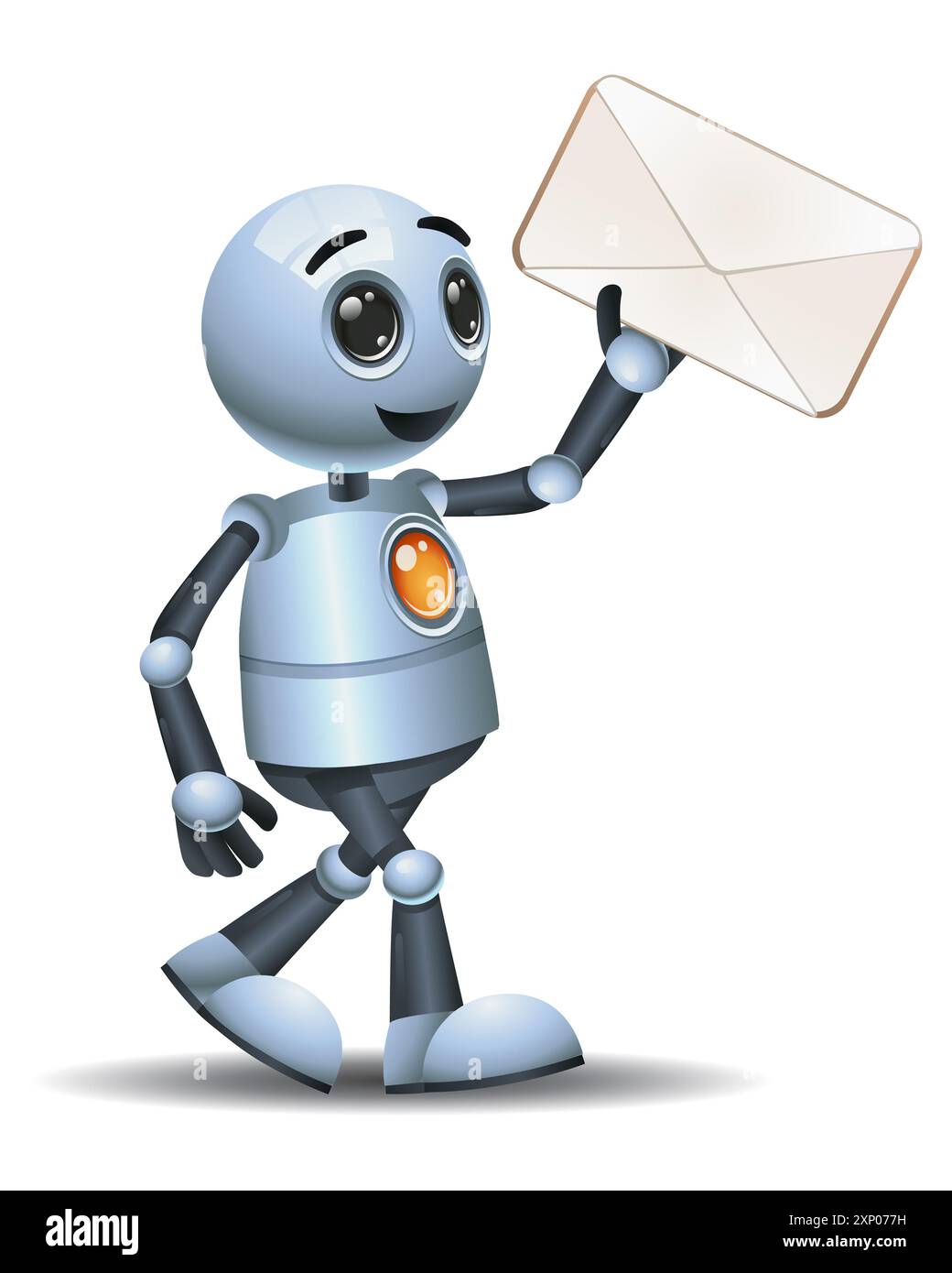 3D illustration of a little robot worker sending mail symbol on ...