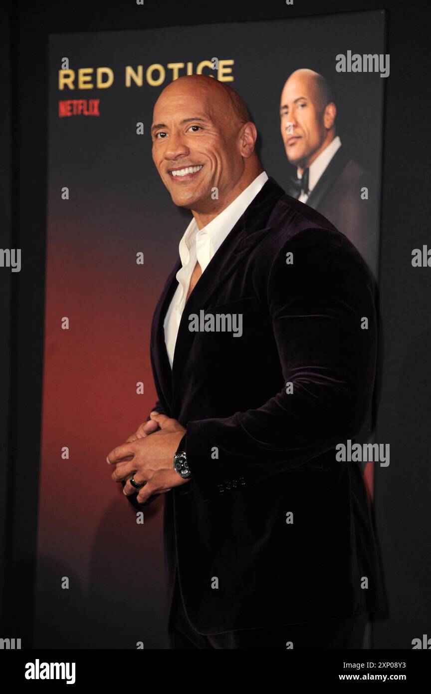 Dwayne Johnson at the World Premiere of Netflix's 'Red Notice' held at ...