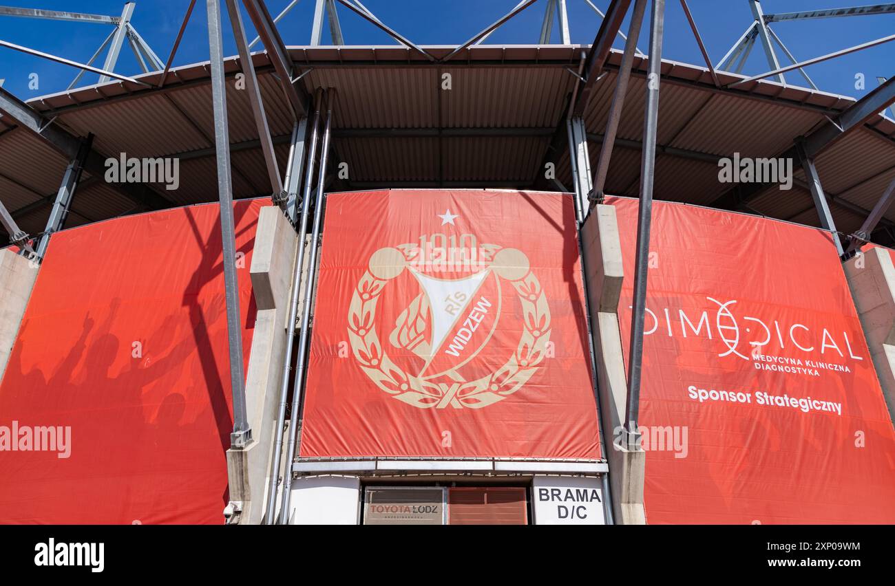 A picture of the Widzew ?od? football club logo on the facade of its ...