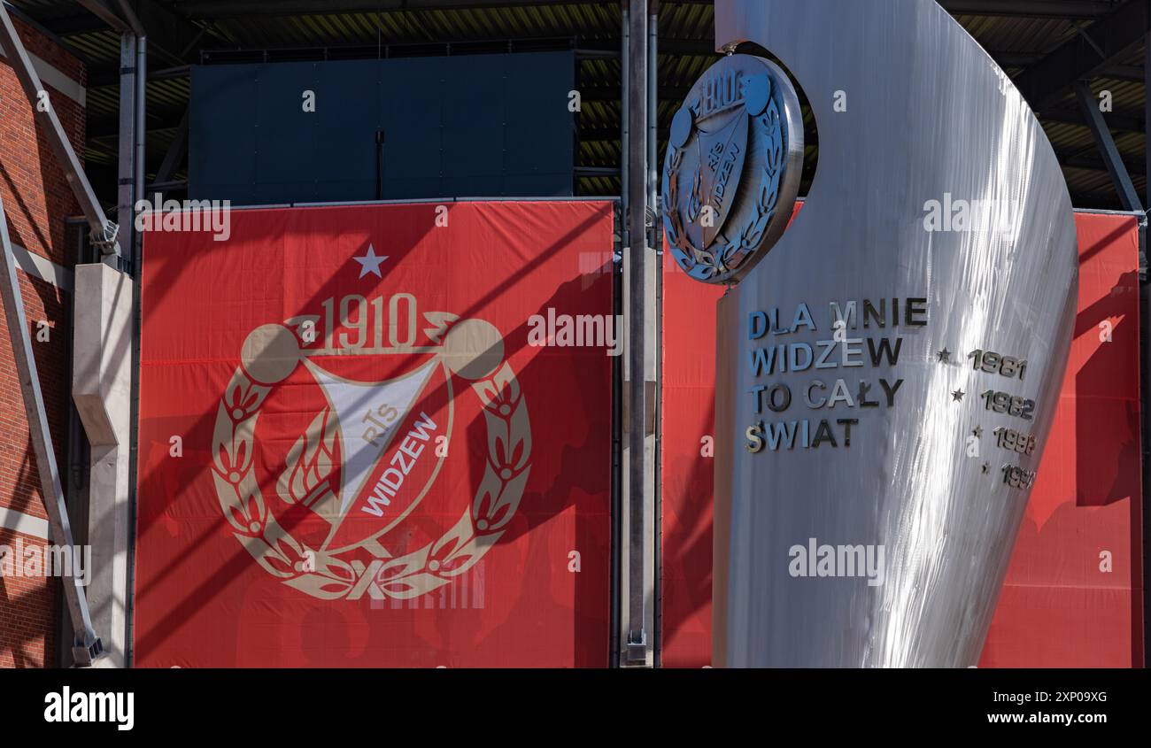 A picture of the Widzew ?od? football club logo on its stadium and its ...