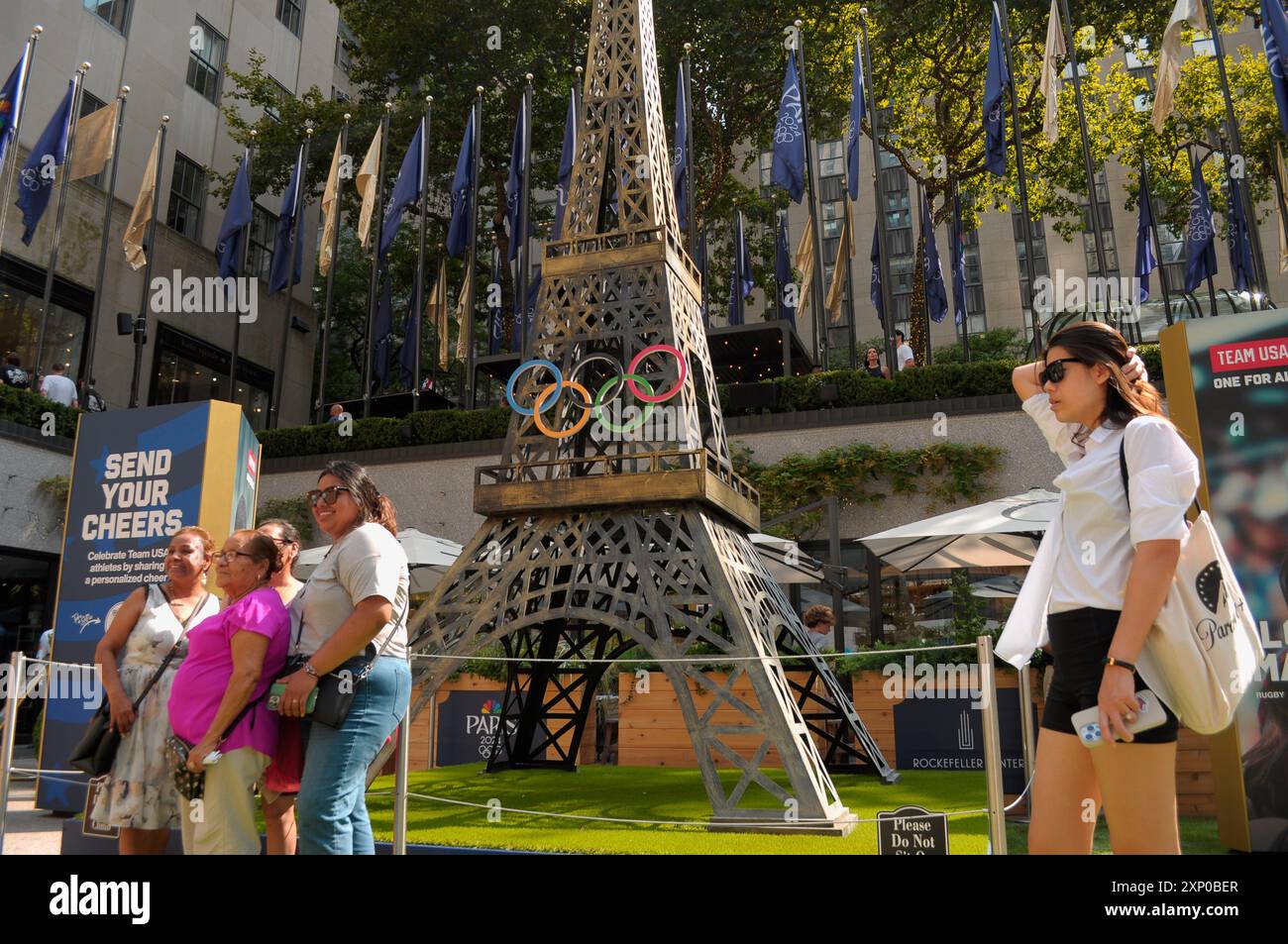 New York, USA. 1st Aug, 2024. A miniature model of the Eiffel Tower is ...