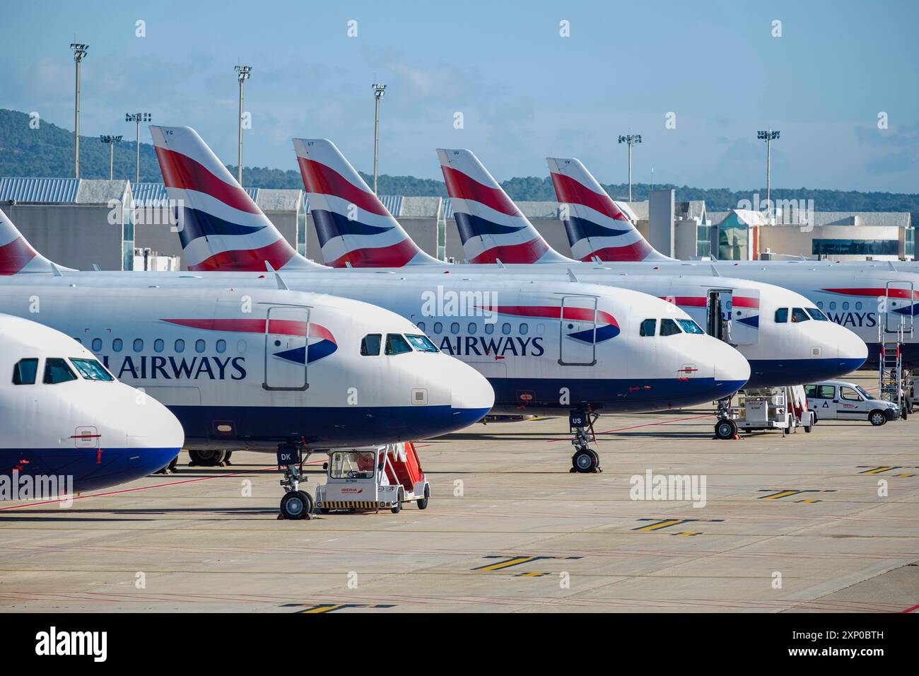 Fleet of parked aircraft, Palma airport, Mallorca, Balearic Islands ...