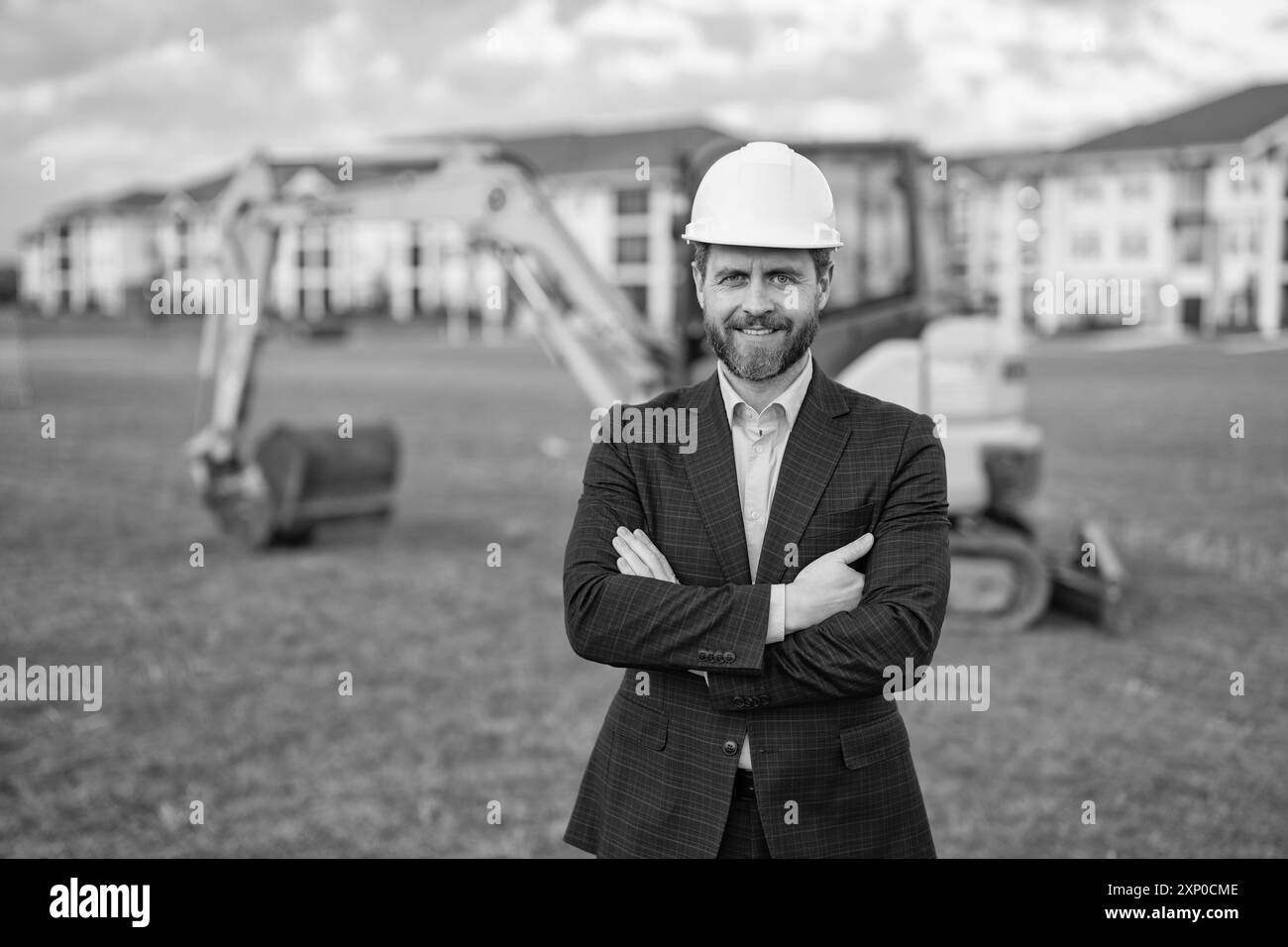 photo of construction business owner wearing hardhat, advertisement ...