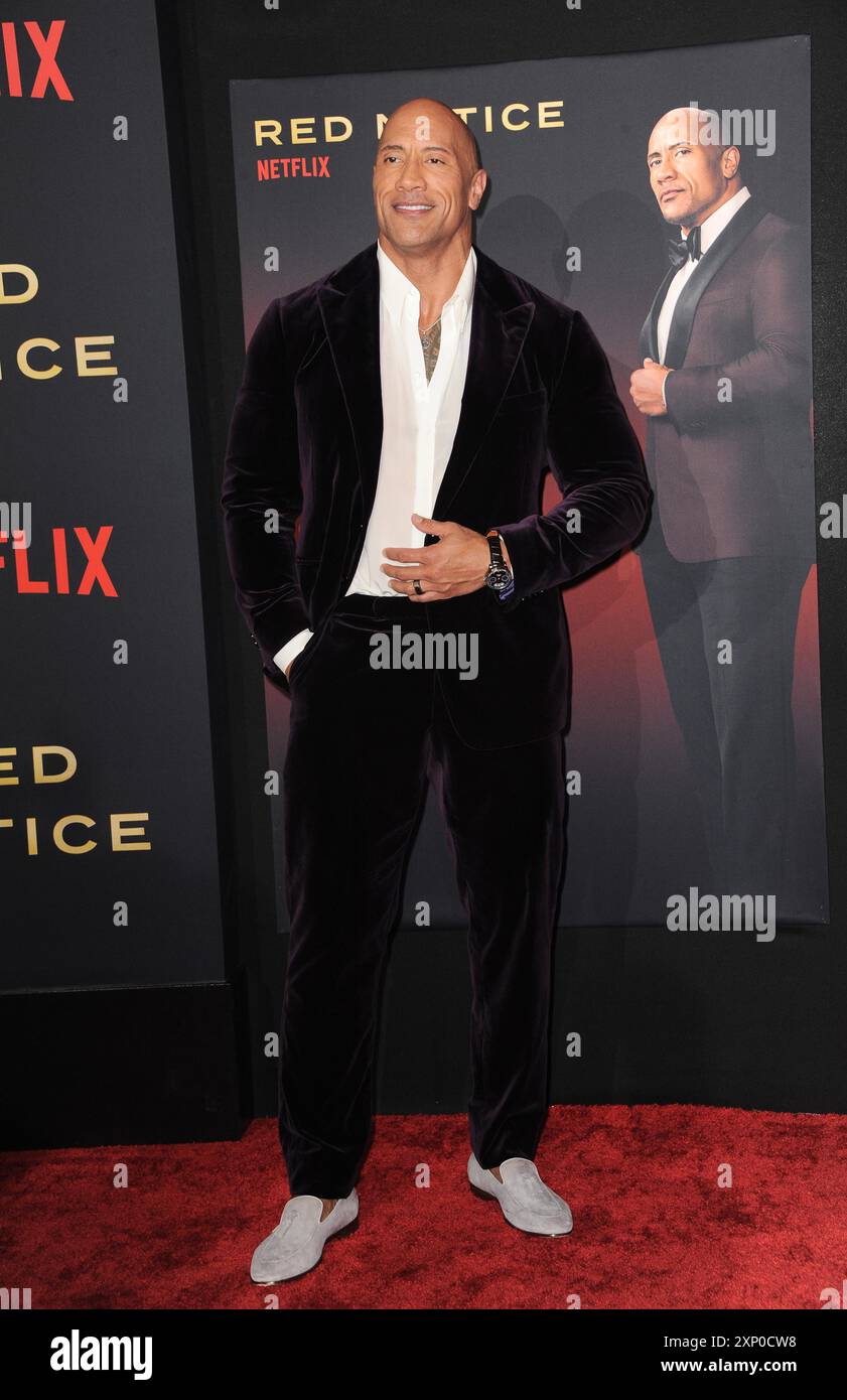 Dwayne Johnson at the World Premiere of Netflix's 'Red Notice' held at ...