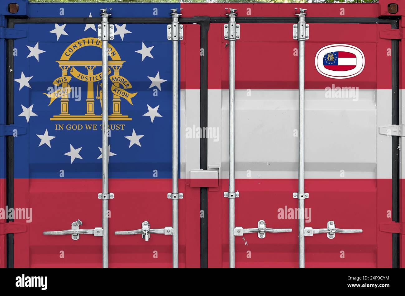Georgia US state flag depicted on metal doors of shipping cargo ...
