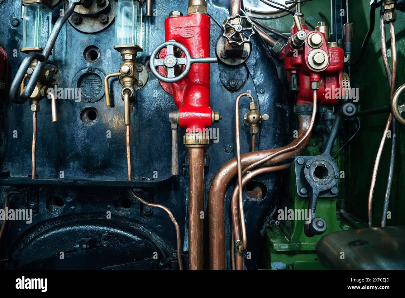 Machinery in the engine room of a steam train Stock Photo - Alamy