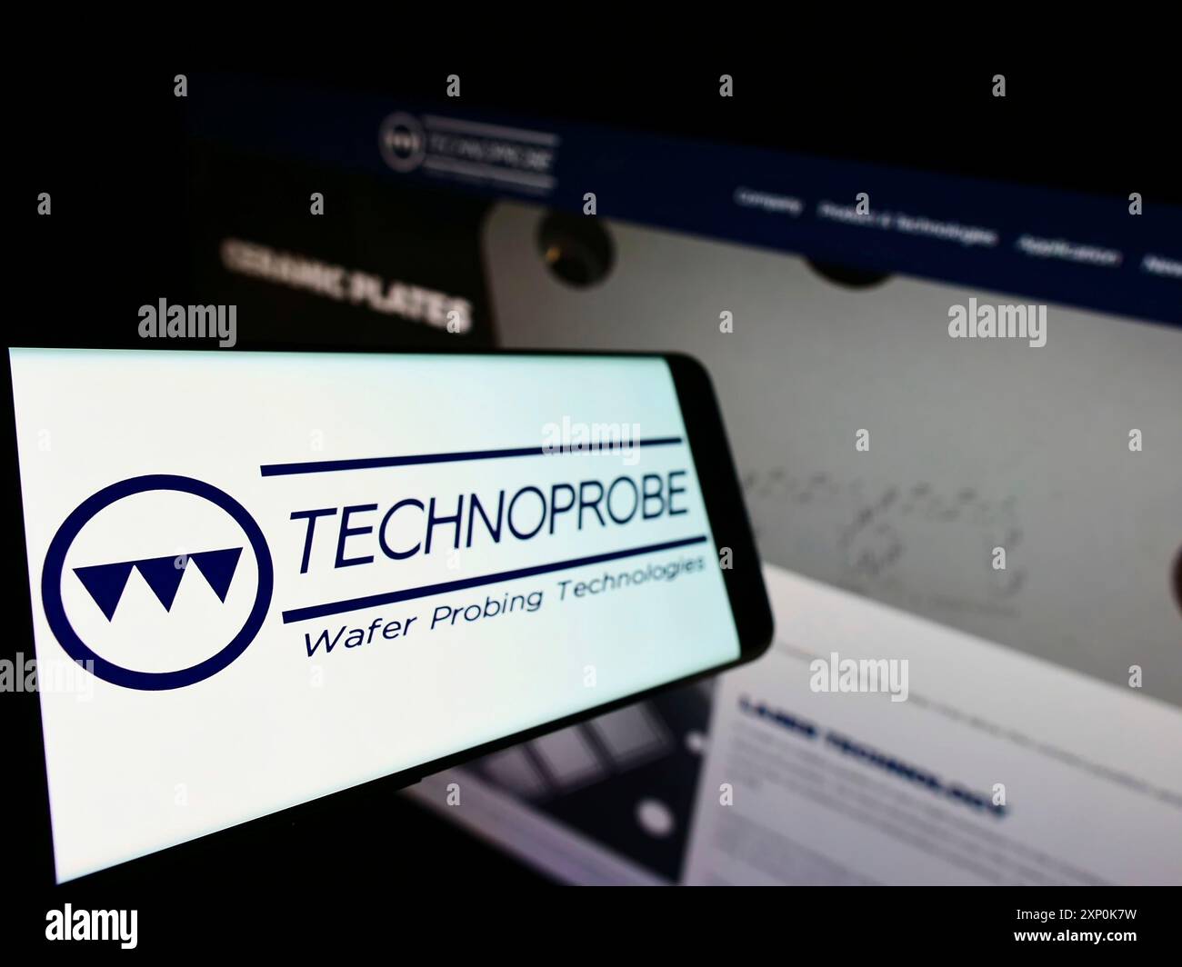 Stuttgart, Germany, 01-23-2022: Smartphone with logo of Italian semiconductor company ...