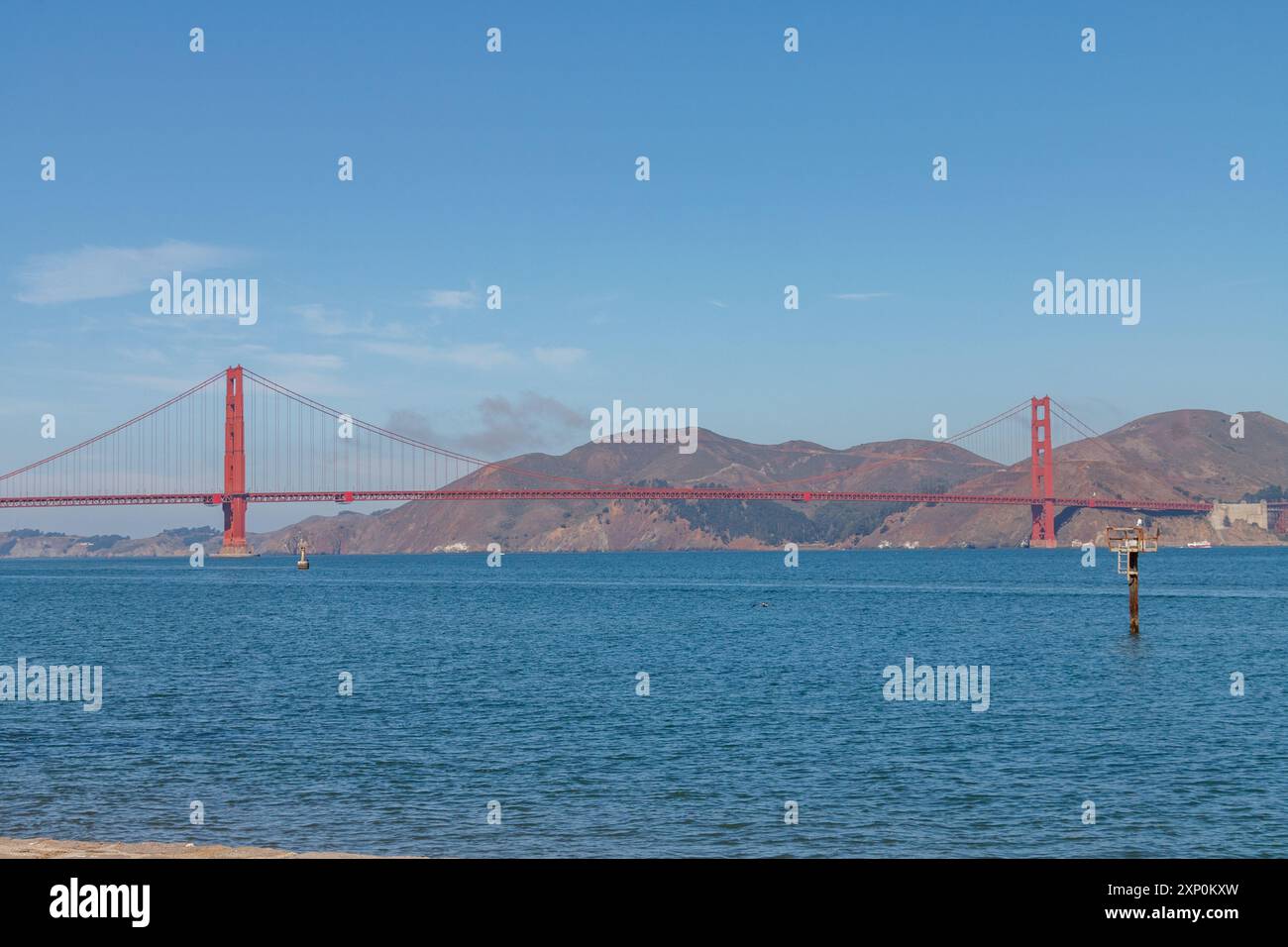 Iconic famous Golden Gate bridge over San Francisco Bay next to the ...