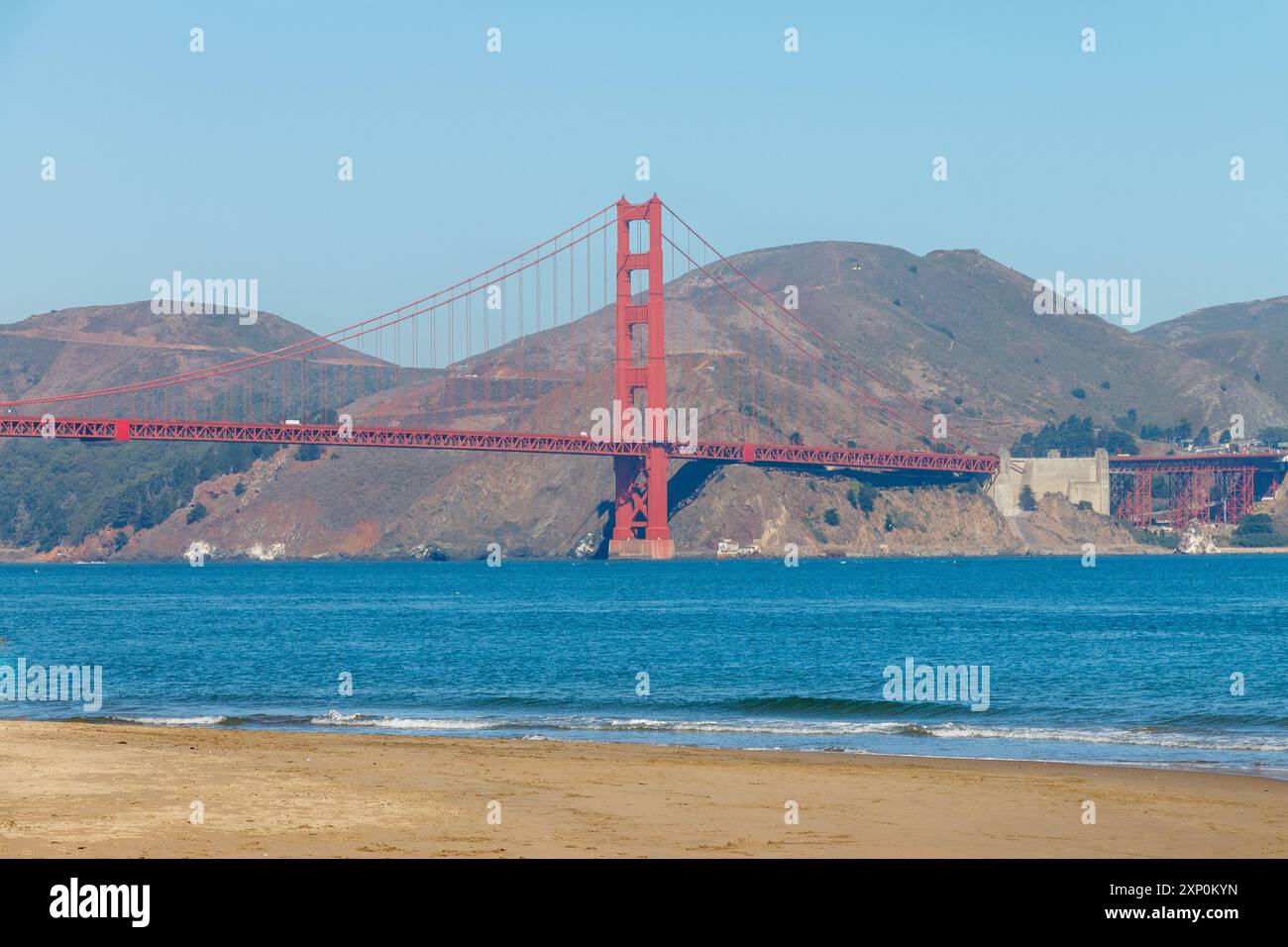 Iconic famous Golden Gate bridge over San Francisco Bay next to the ...