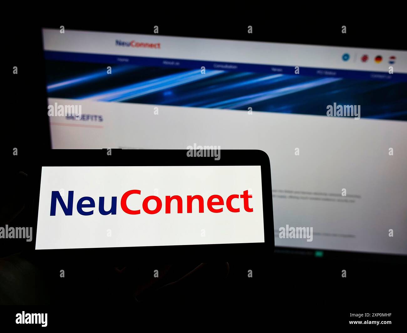 Stuttgart, Germany, 01-06-2022: Person holding cellphone with logo of power transmission project ...