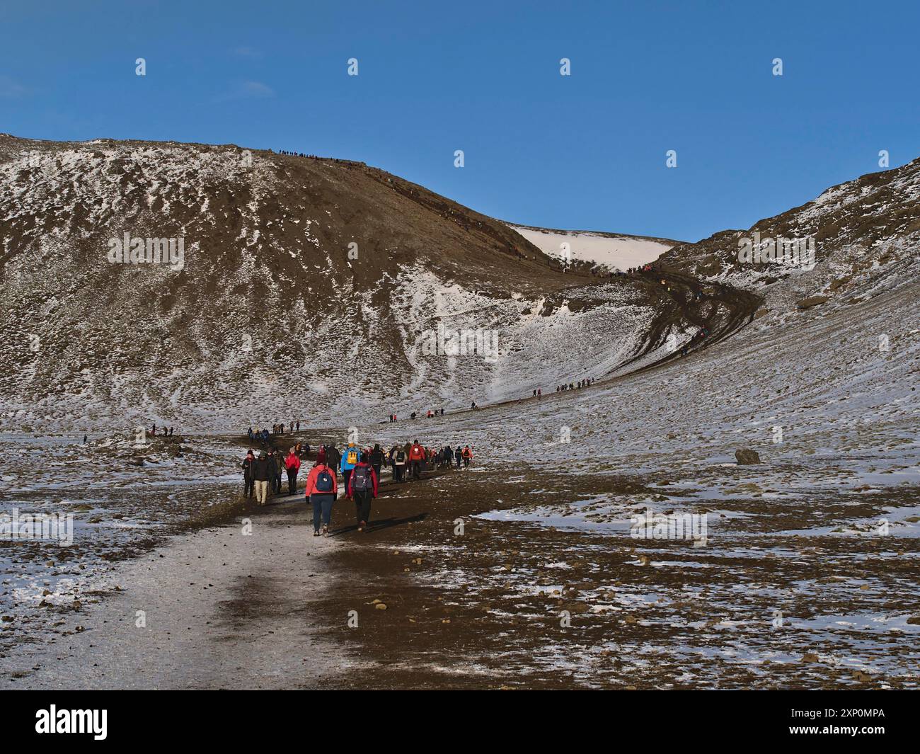 Grindavik, Iceland, 03-29-2021: People hiking to recently erupted ...