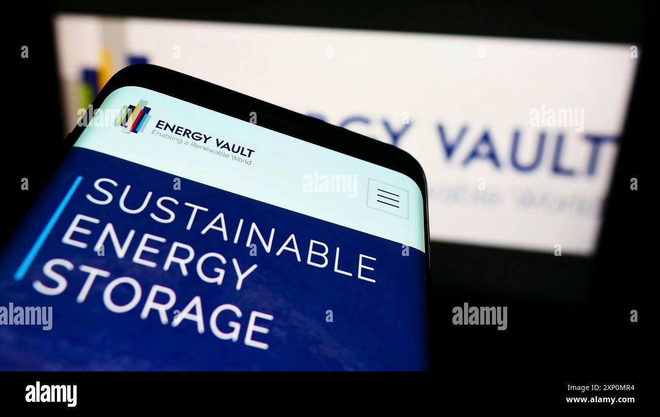 Stuttgart, Germany, 01-06-2022: Smartphone with website of Swiss energy storage company Energy ...