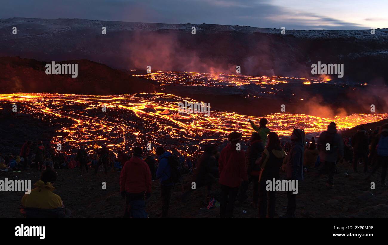 Grindavik, Iceland, 03-29-2021: Recently started volcanic eruption at ...