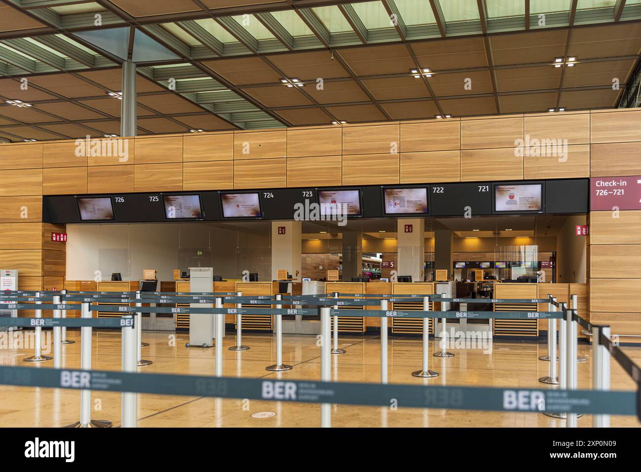 Interior of Willy Brandt International airport, closed check in counter ...