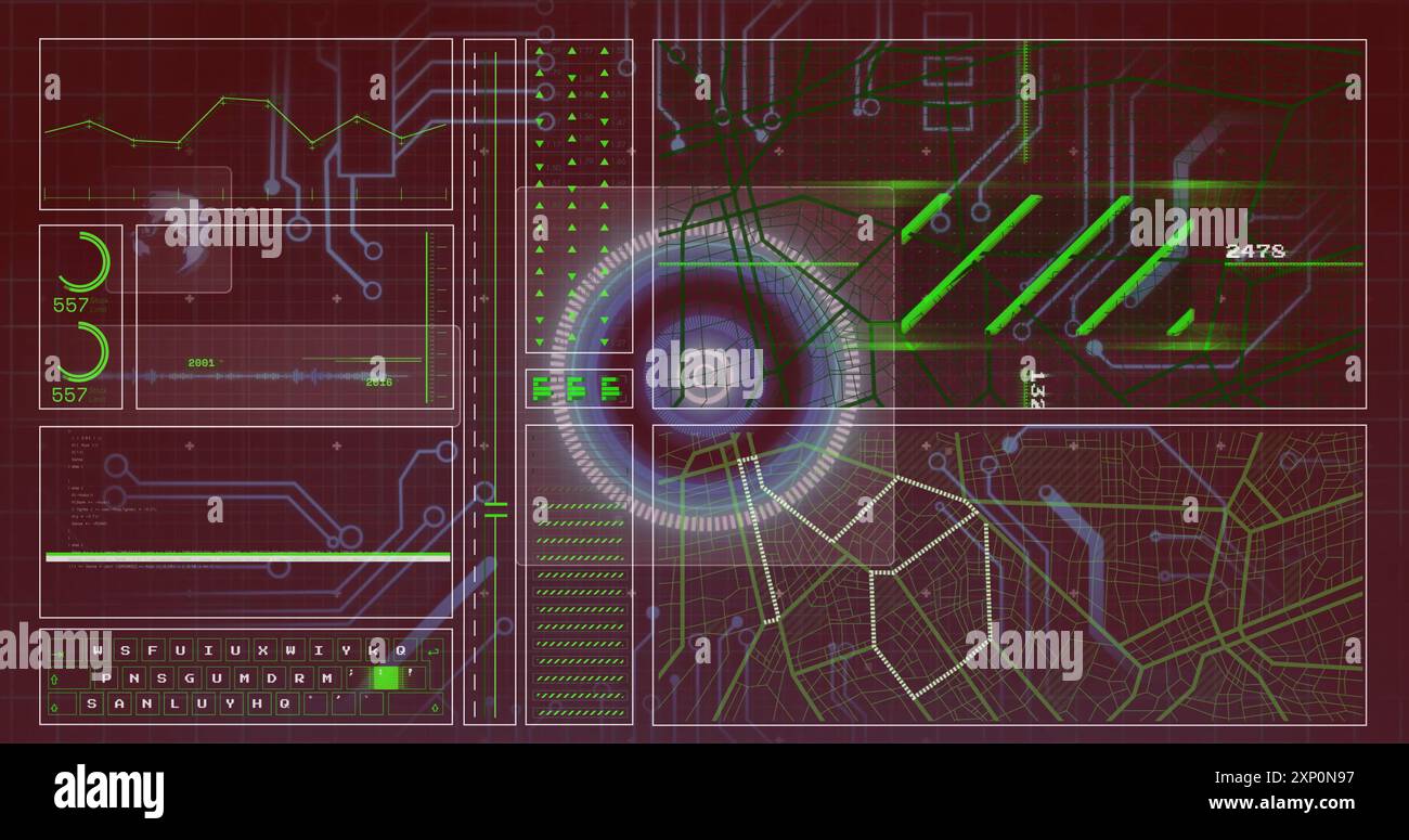 Futuristic Digital Interface With Circuit Patterns And Data Processing