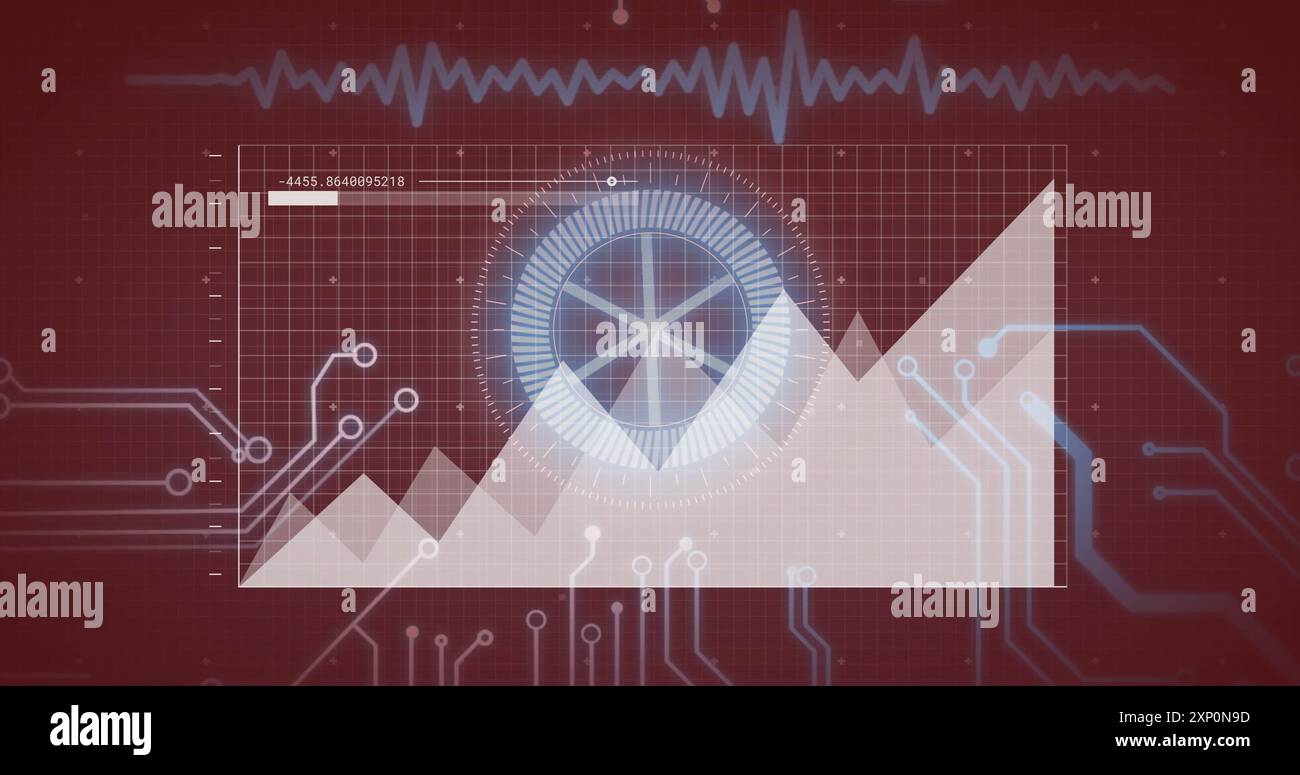 Circuit board and data processing image over fluctuating graph and digital interface Stock Photo ...