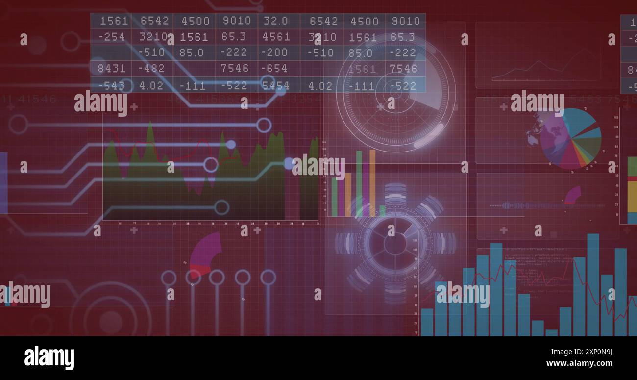Data analysis and digital interface image over financial graphs and ...