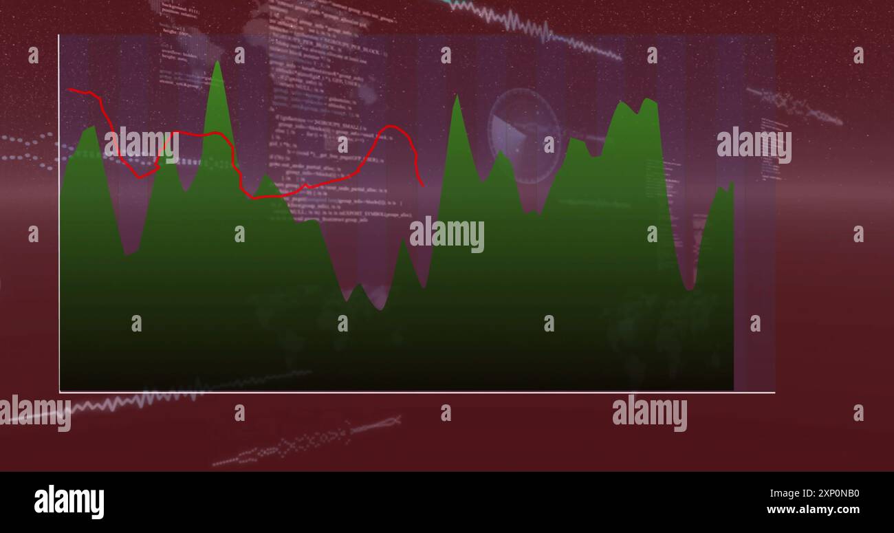 Financial data and stock market trends image over fluctuating green ...