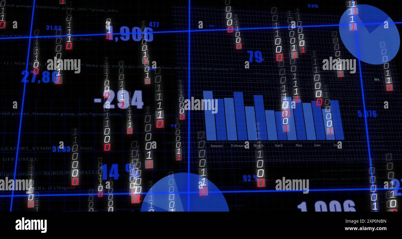 Image of data processing and binary coding over dark background Stock ...