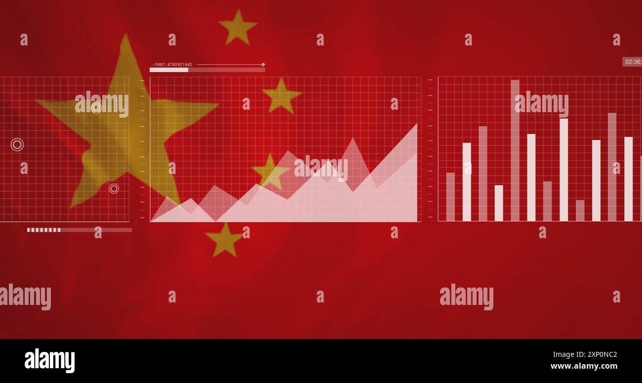 Financial data charts image over Chinese flag background Stock Photo ...