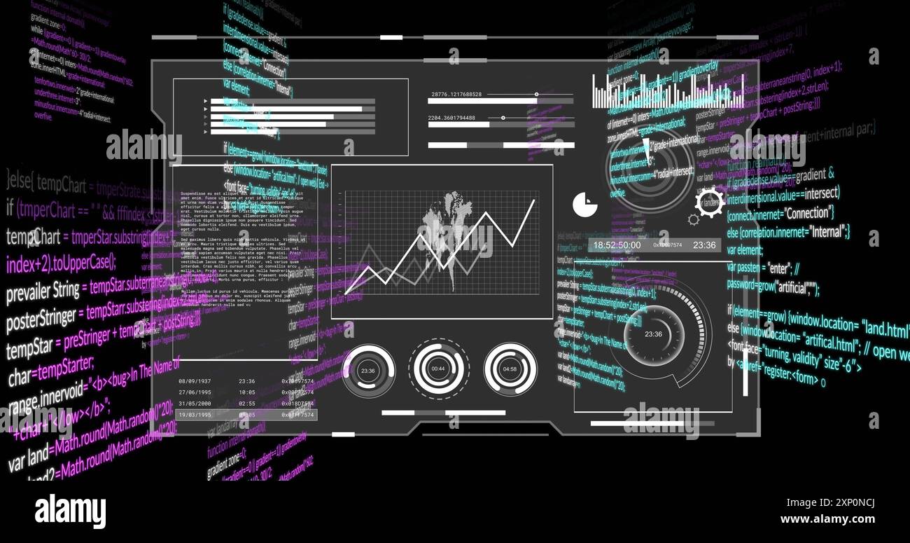Image of data processing and world map over dark background Stock Photo ...