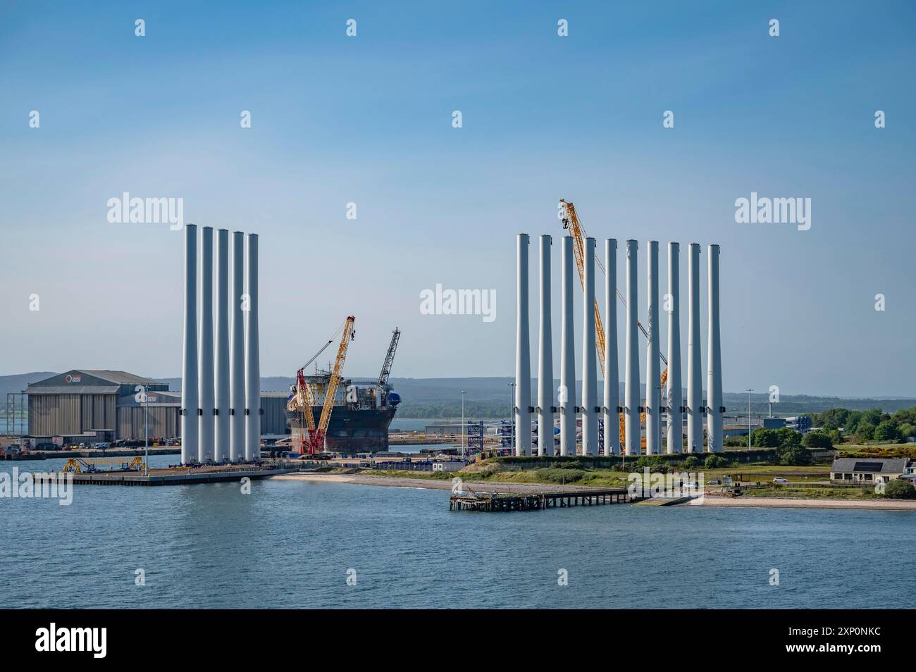Offshore wind turbine construction company at the sea near Invergordon ...