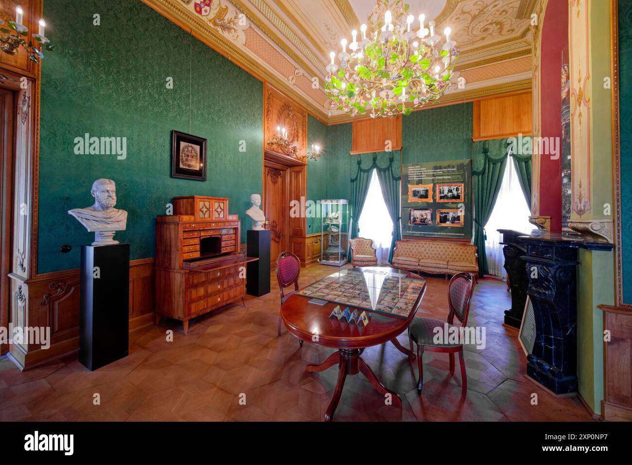 Green Salon, museum, neo-classical Lower Castle, interior view ...
