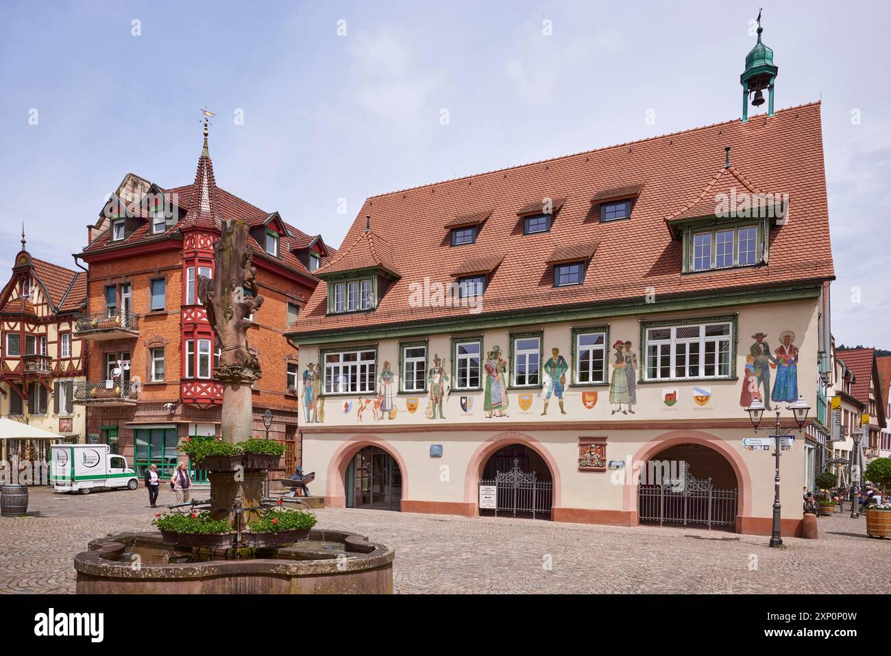 Town hall fountain and town hall of Haslach im Kinzigtal, Black Forest ...