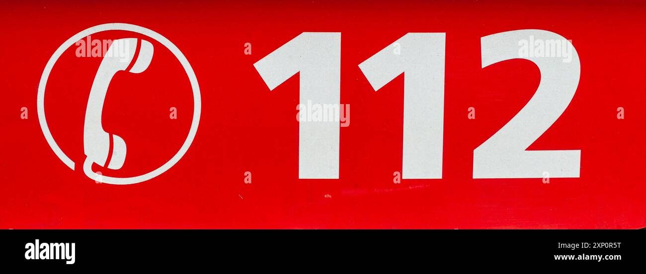 Emergency call 112 sign for the fire brigade on an ambulance, Germany ...