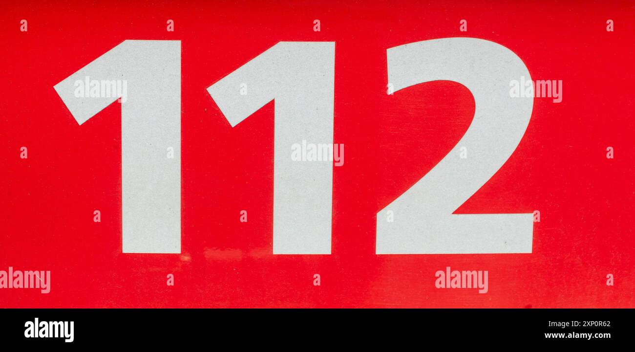 Emergency call 112 sign for the fire brigade on an ambulance, Germany ...